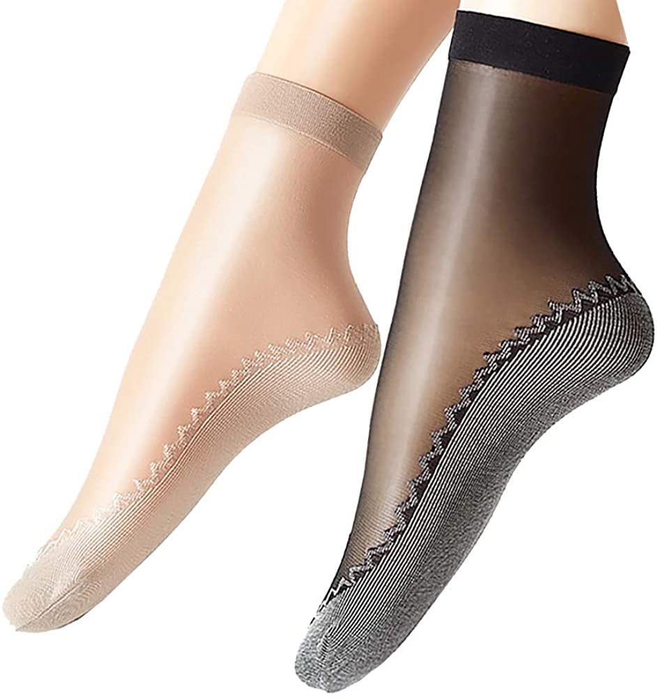 Women's 10 Pairs Silky Anti-Slip Cotton Sole Sheer Ankle High Tights ...