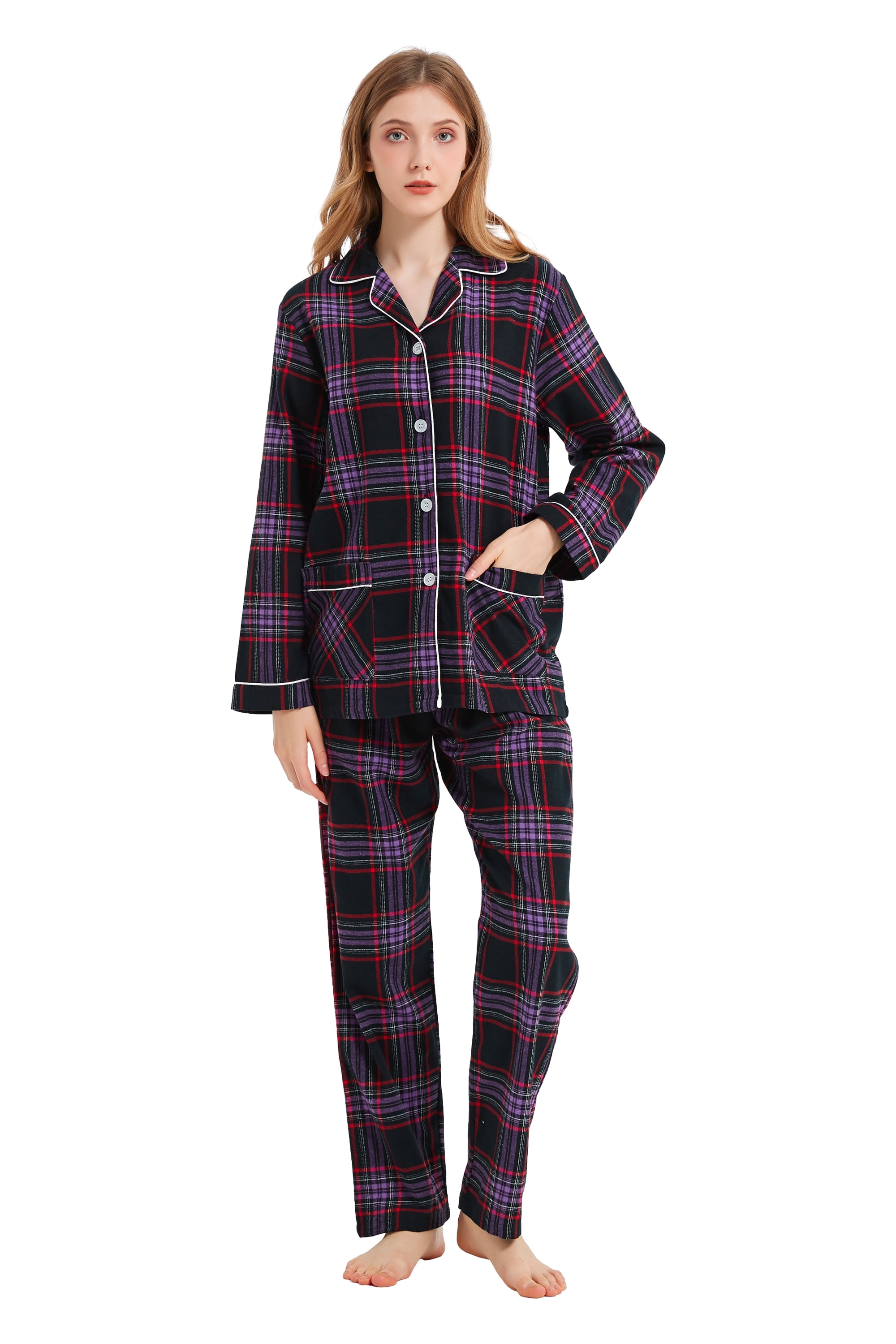 Kolipajam Women's 100% Cotton Flannel Pajama Set Yarn Dyed Cozy Long ...