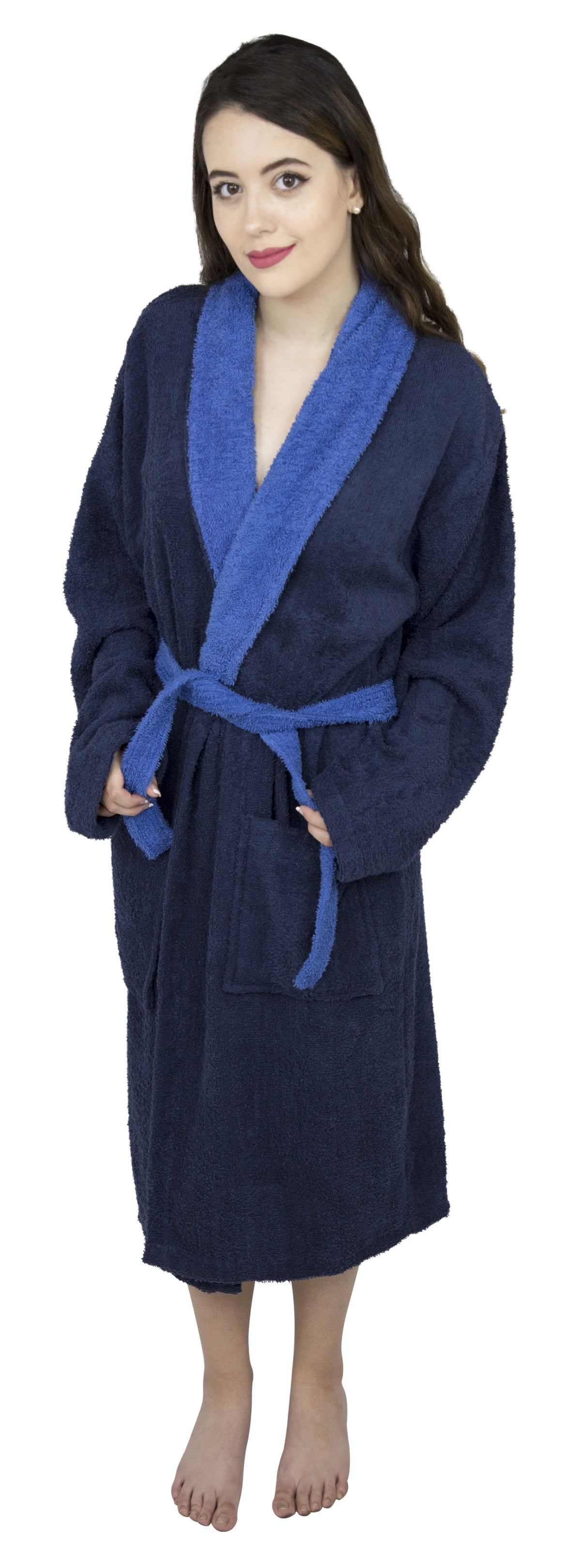 Women’s 100% Terry Cotton Bathrobe Toweling Gown Robe Two Tone ...