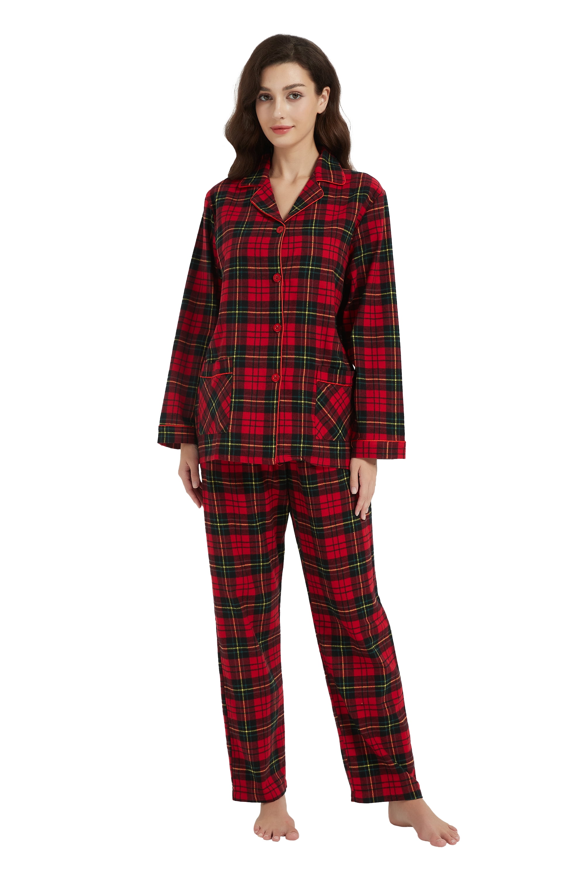 Kolipajam Women's 100% Cotton Flannel Pajama Set Cozy Drawstring Waist ...