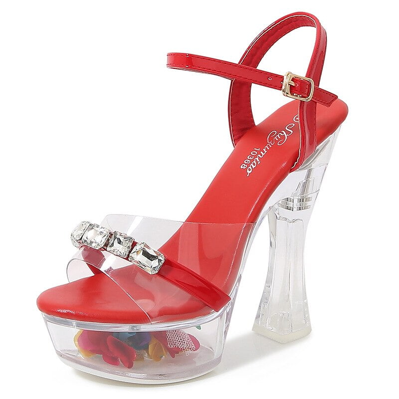 Women's 14cm Heel Sexy Flower Sandals Crystal High Heel Sandals ...