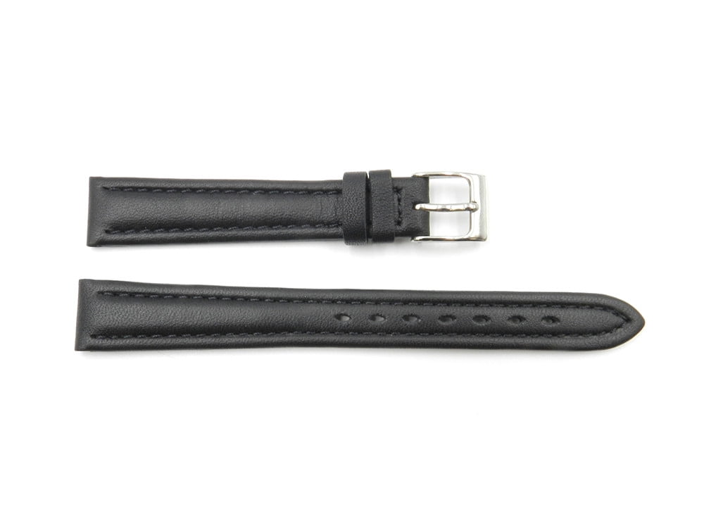 Women's 14mm Black Genuine Leather Dual Padding Long Watch Band ...