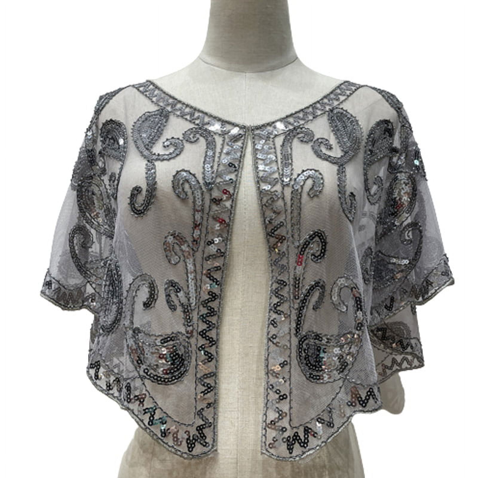 Women's 1920s Shawl Beaded Sequin Decor Lady Evening Cape Bolero ...