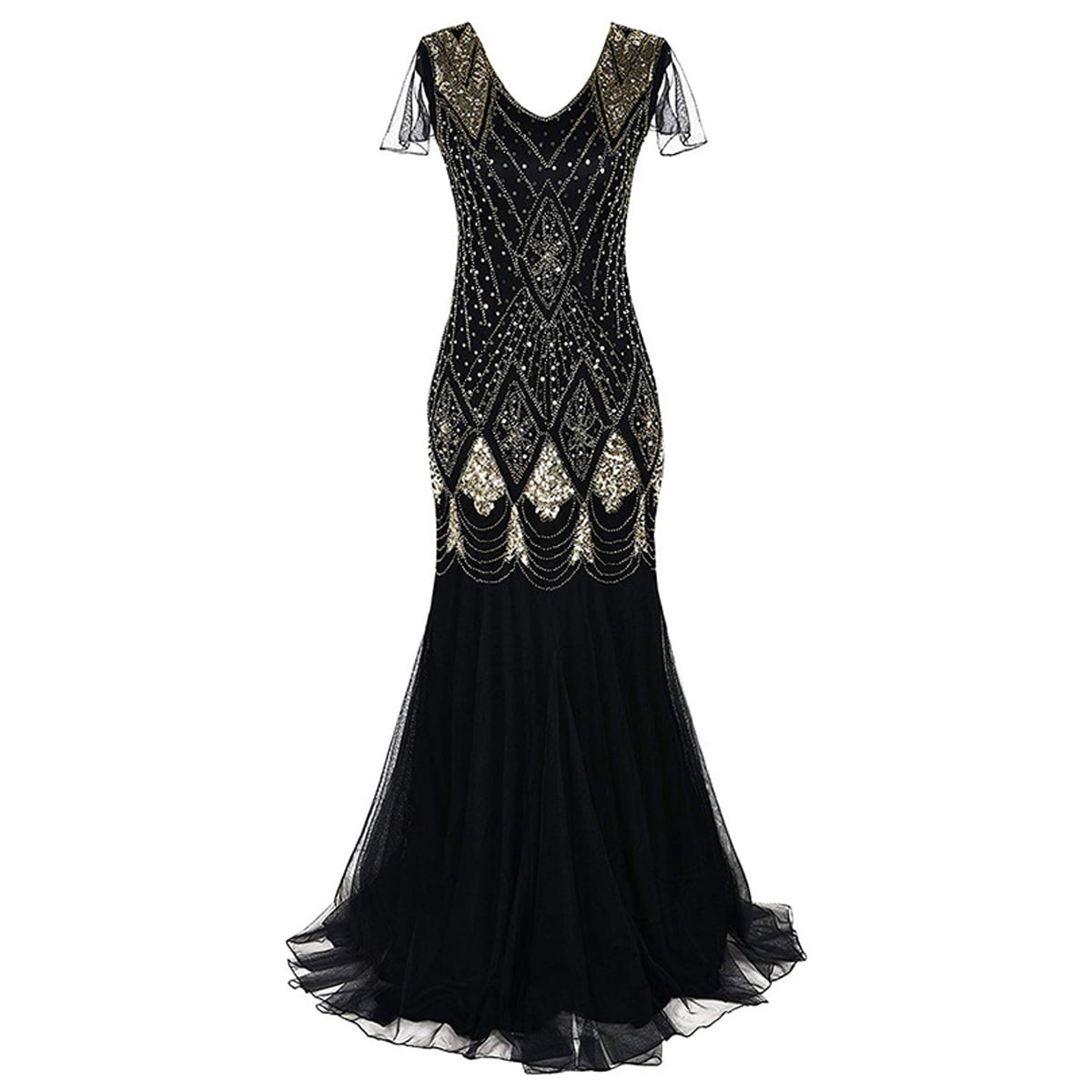 Women’s 1920s Vintage Sequins Fringe Long Flapper Dress Formal Wedding ...