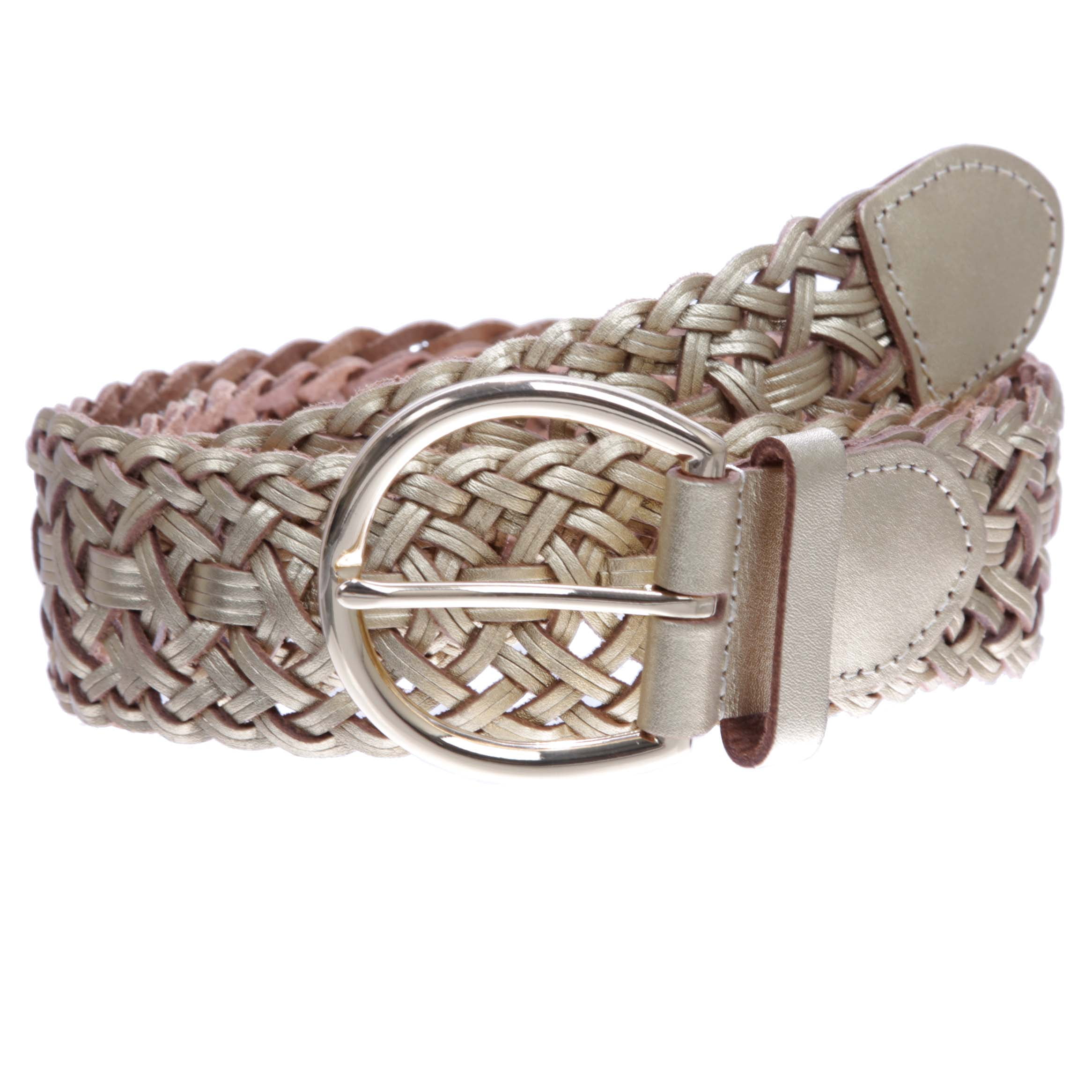 Women's 2" (50mm) Braided Woven Leather Belt with Horseshoe Buckle ...