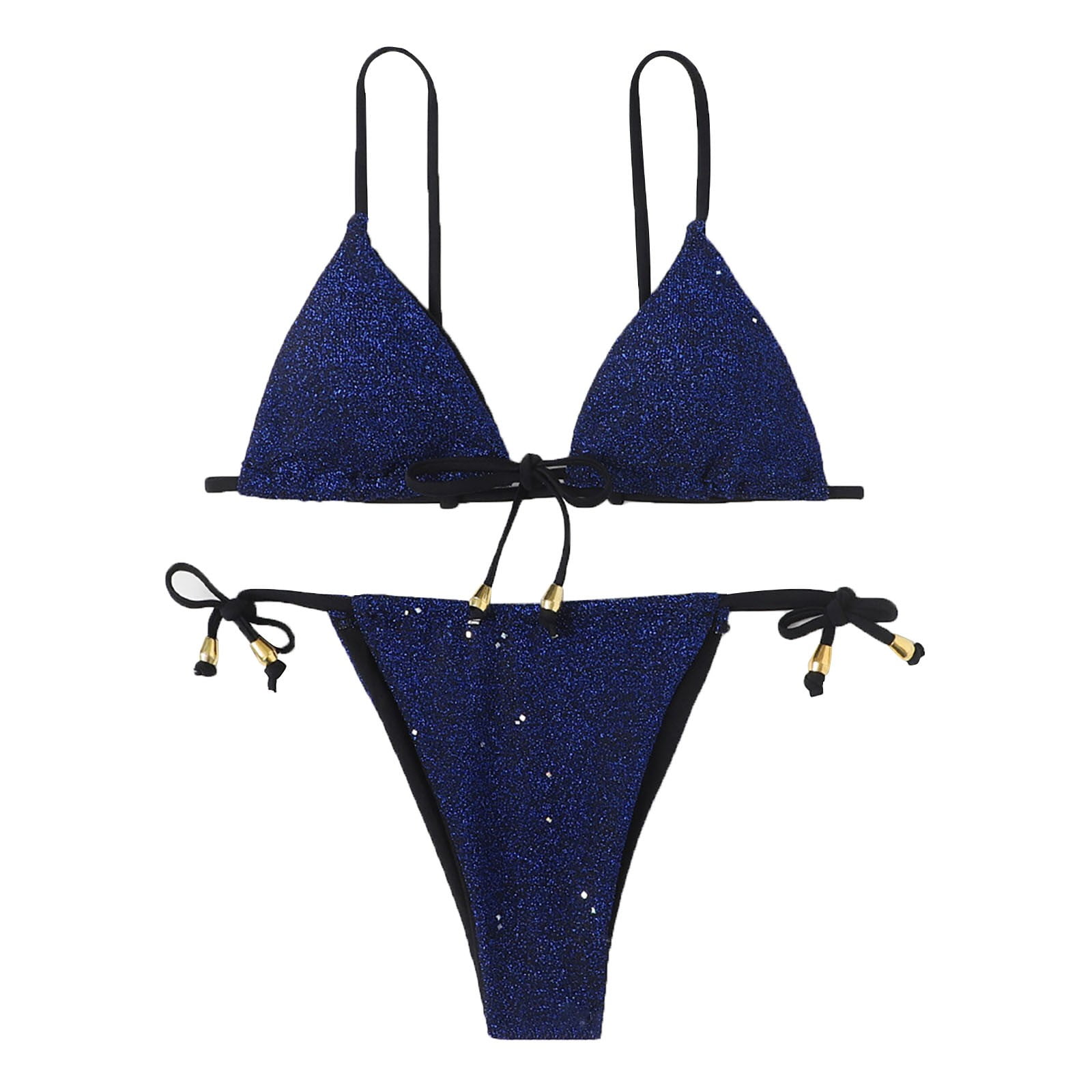 Women's 2 Bathing Suits Ring Bikini Set with Cover Up Skirt Blue L ...