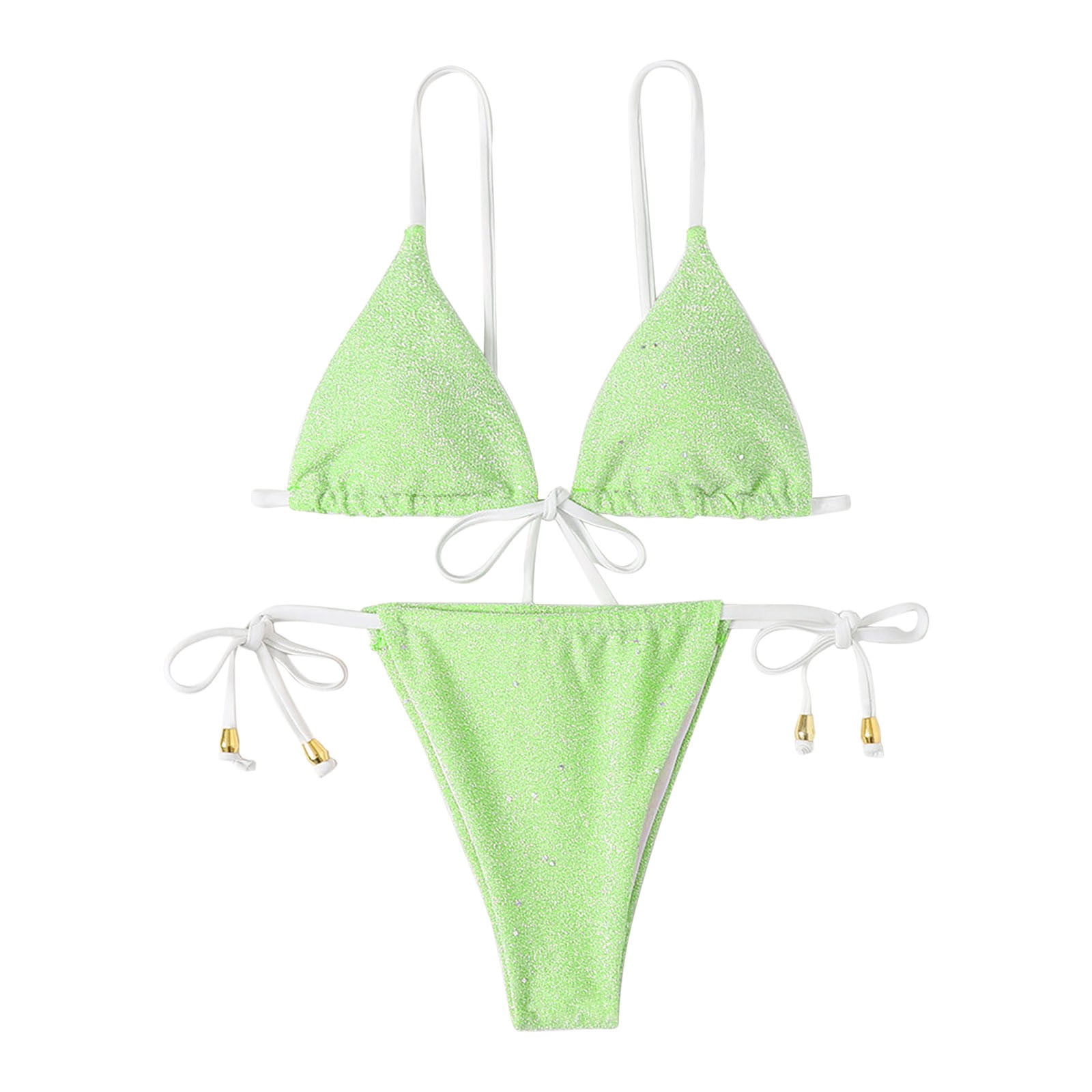 Women's 2 Bathing Suits Ring Bikini Set with Cover Up Skirt Green S ...