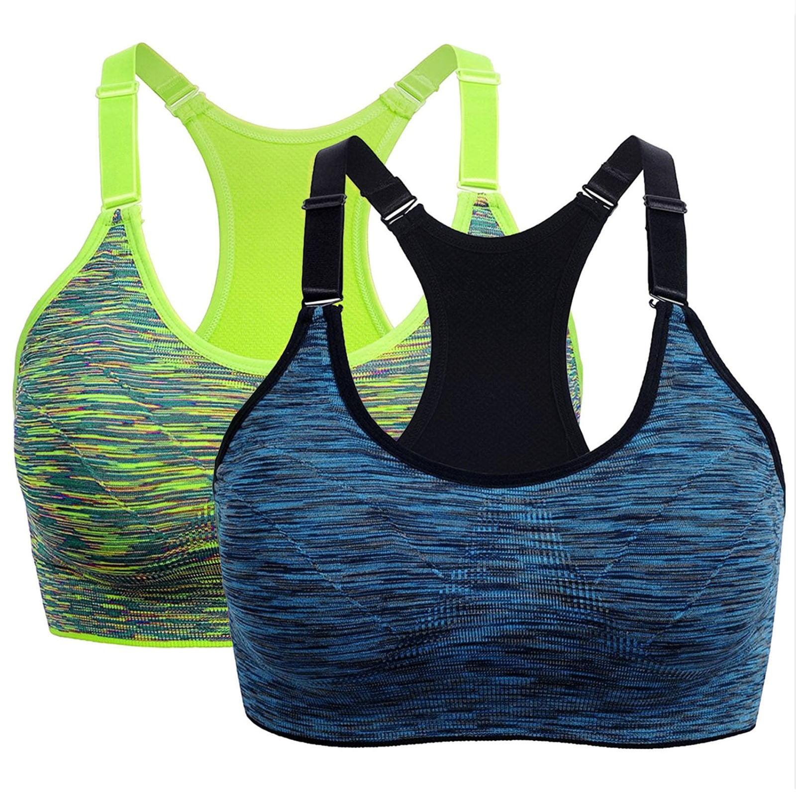 Women's 2 Pack High Impact Sports Bras - Seamless, Adjustable Straps ...