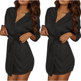 Women’s 2-Pack Silky Satin Robe – Short Kimono Bathrobe with Deep V ...