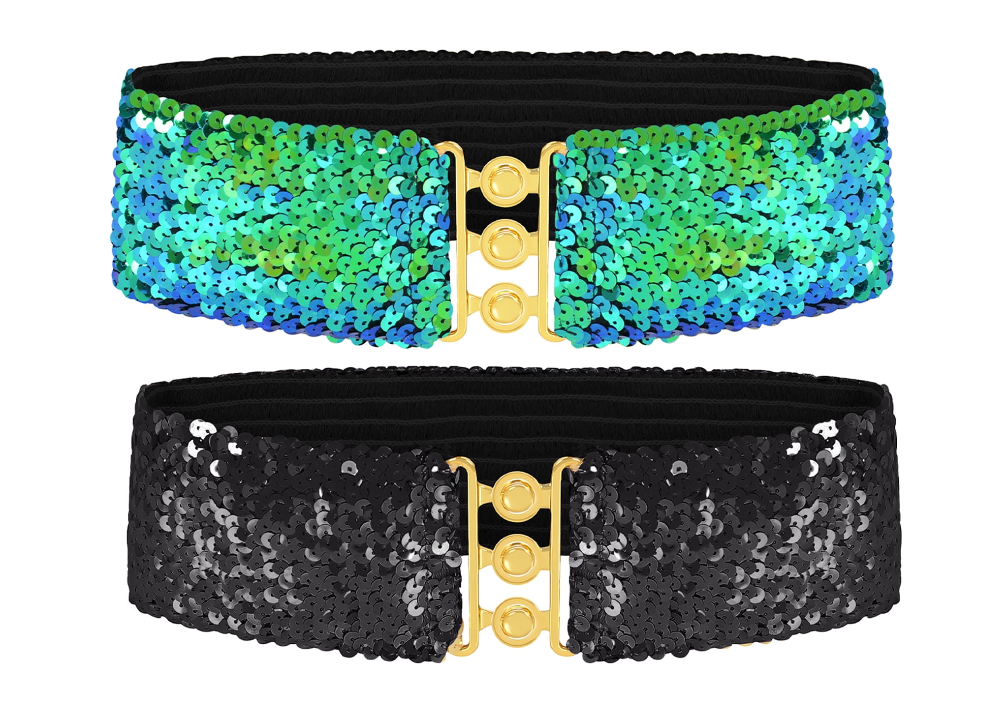 Women's 2-Pack Sparkly Sequin Elastic Belt for Birthday Party, 2 Pieces ...