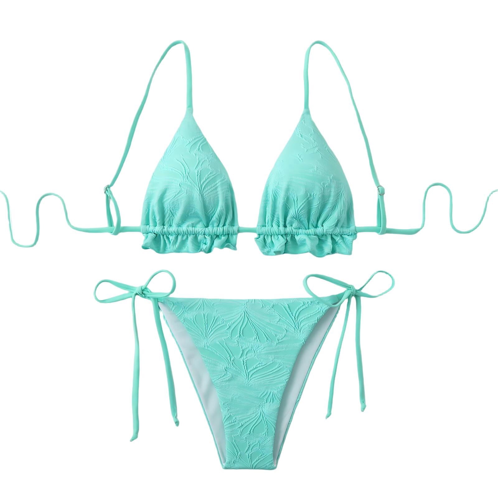 Women's 2 Piece Bikini Set Floral Print Halter Neck Tie Triangle String ...
