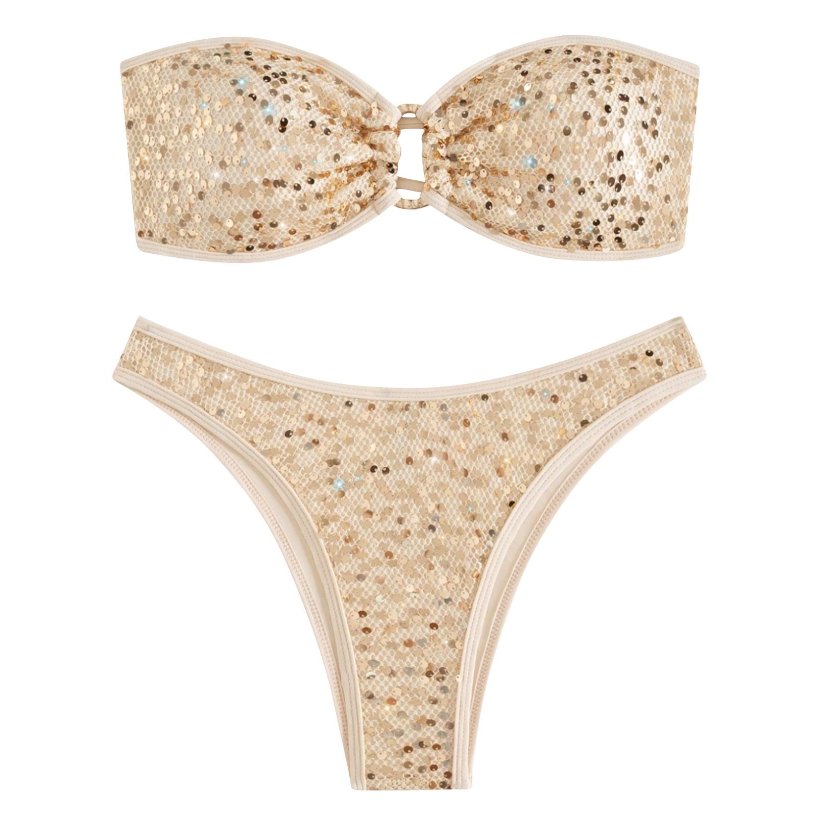 Women's 2 Piece Bikini Swimsuit Sequin Strapless Tube Tops High Cut ...