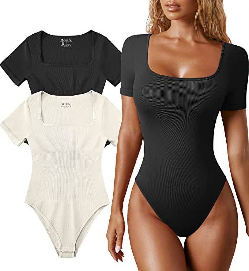 Womens 2 Piece Bodysuits Sexy Ribbed One Piece Square Neck Short