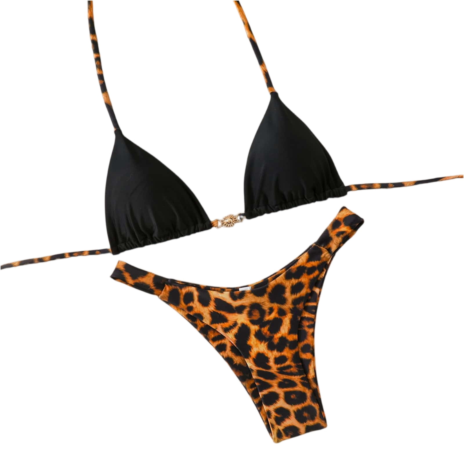 Women's 2 Piece Leopard Print Bikini Sets Halter String Triangle ...