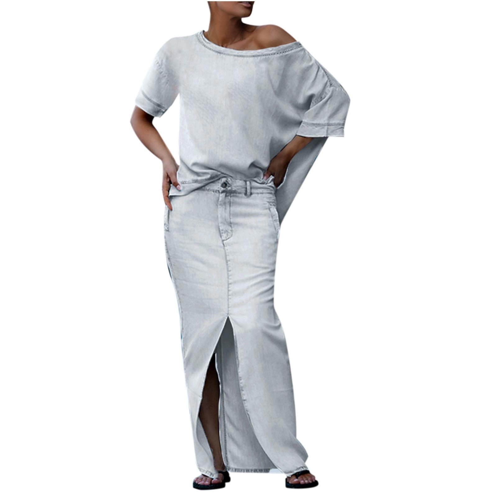Women's 2 Piece Outfits Sexy Off The Shoulder Loose Batwing Top and ...