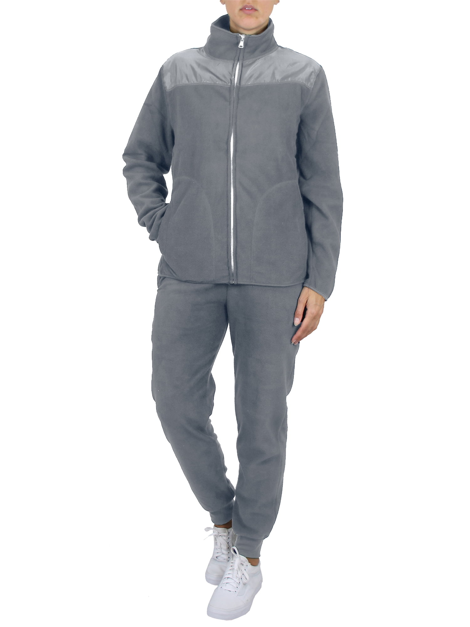 Women's 2 Piece Polar Fleece Sweater Jacket & Jogger Sweatpants Set ...