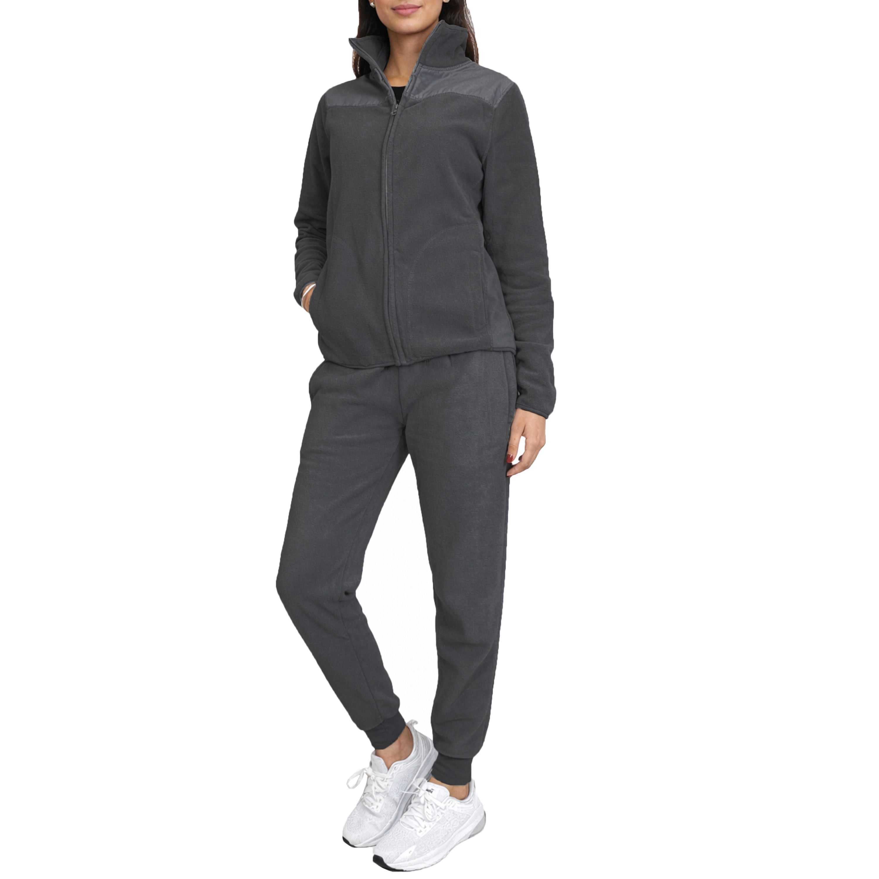 Women's 2 Piece Polar Fleece Sweater Jacket & Jogger Sweatpants Set ...