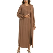 jsaierl Womens Muslim Open Front Chiffon Maxi Cardigan Abaya Robe Kaftan Loose Dress Head Wrap ...