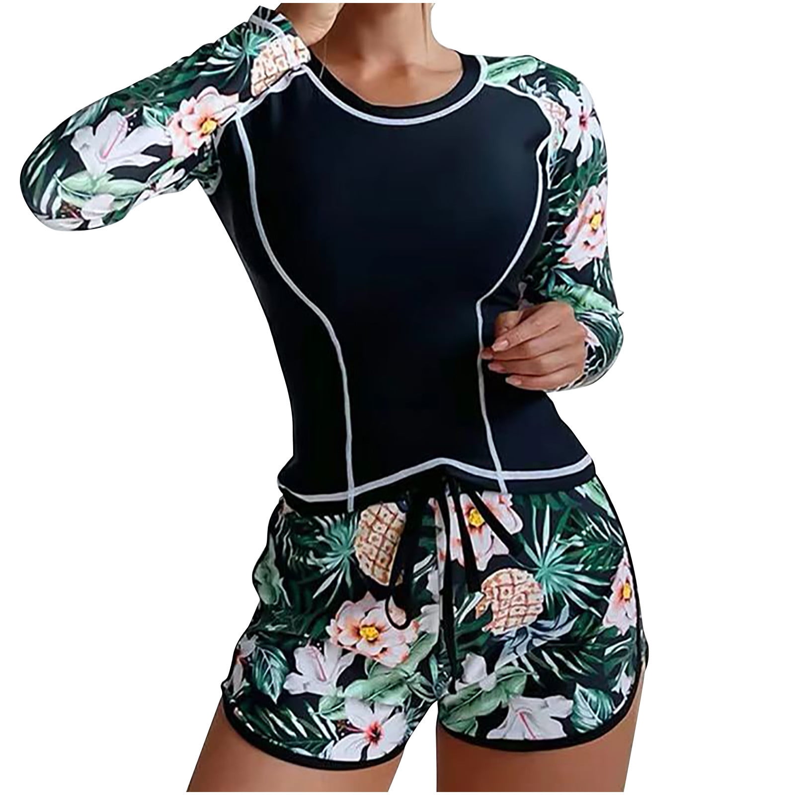 Women's 2 Piece Tankini Bathing Suits Floral Long Sleeve Surfing ...
