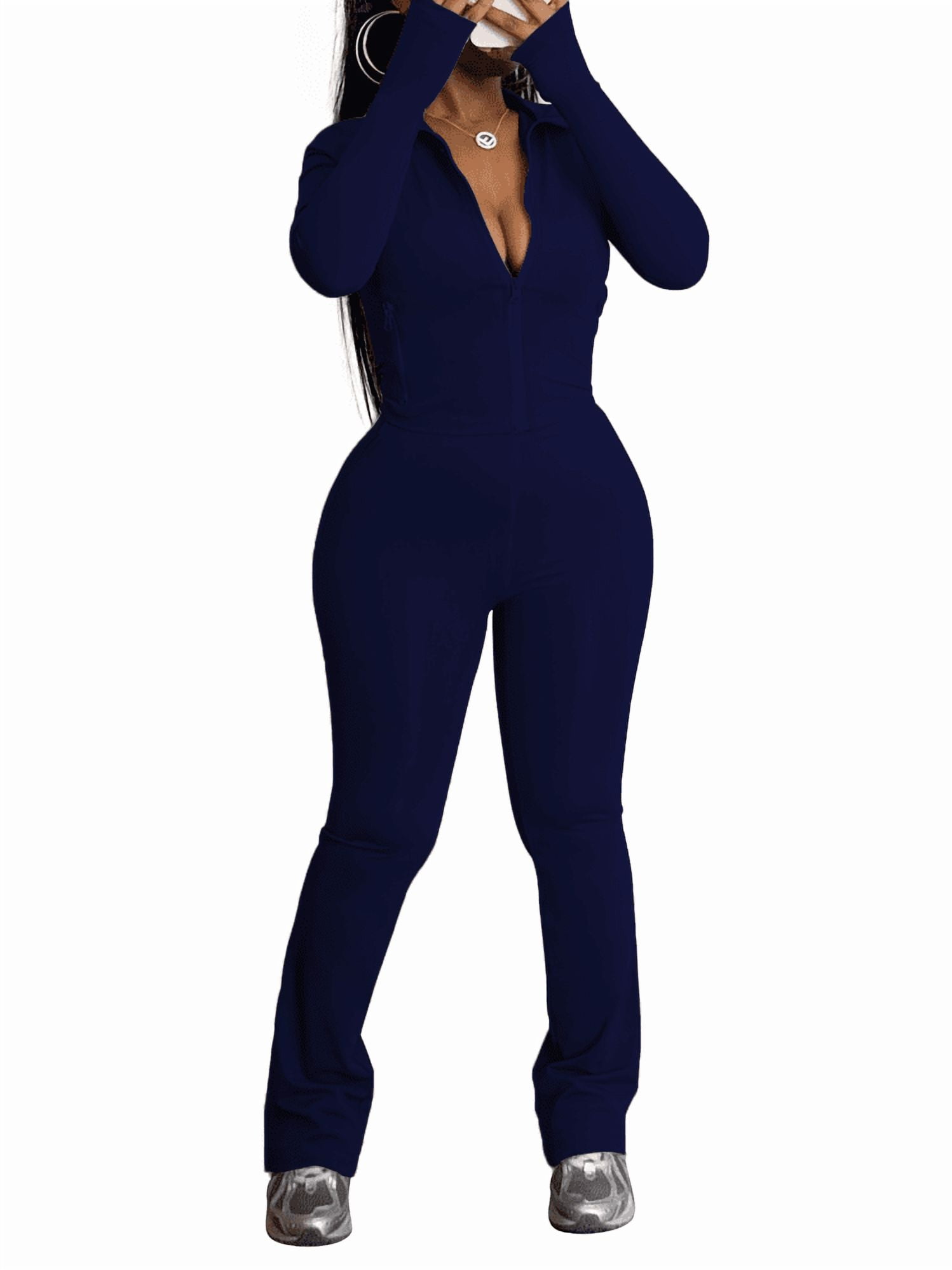 Women's 2 Piece Tracksuit Sets Long Sleeve Zip Up Crop Tops and Flare ...