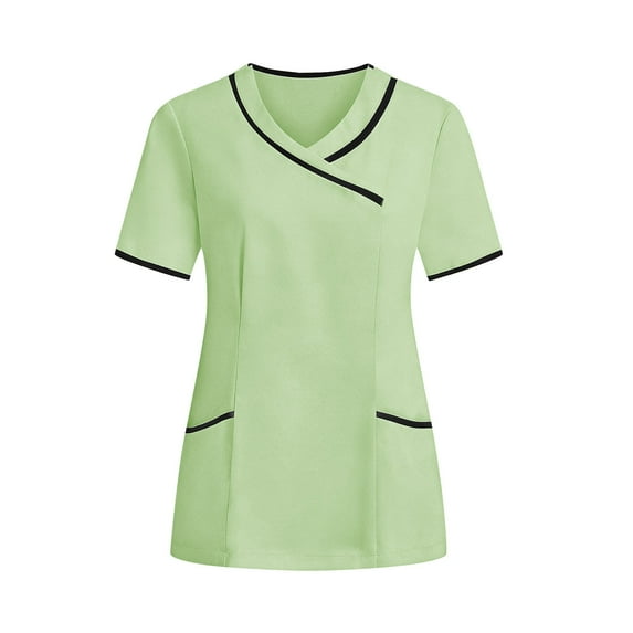 Women's 2 Pockets Clinic Tops 4 Way Stretch Short Sleeve Nursing ...
