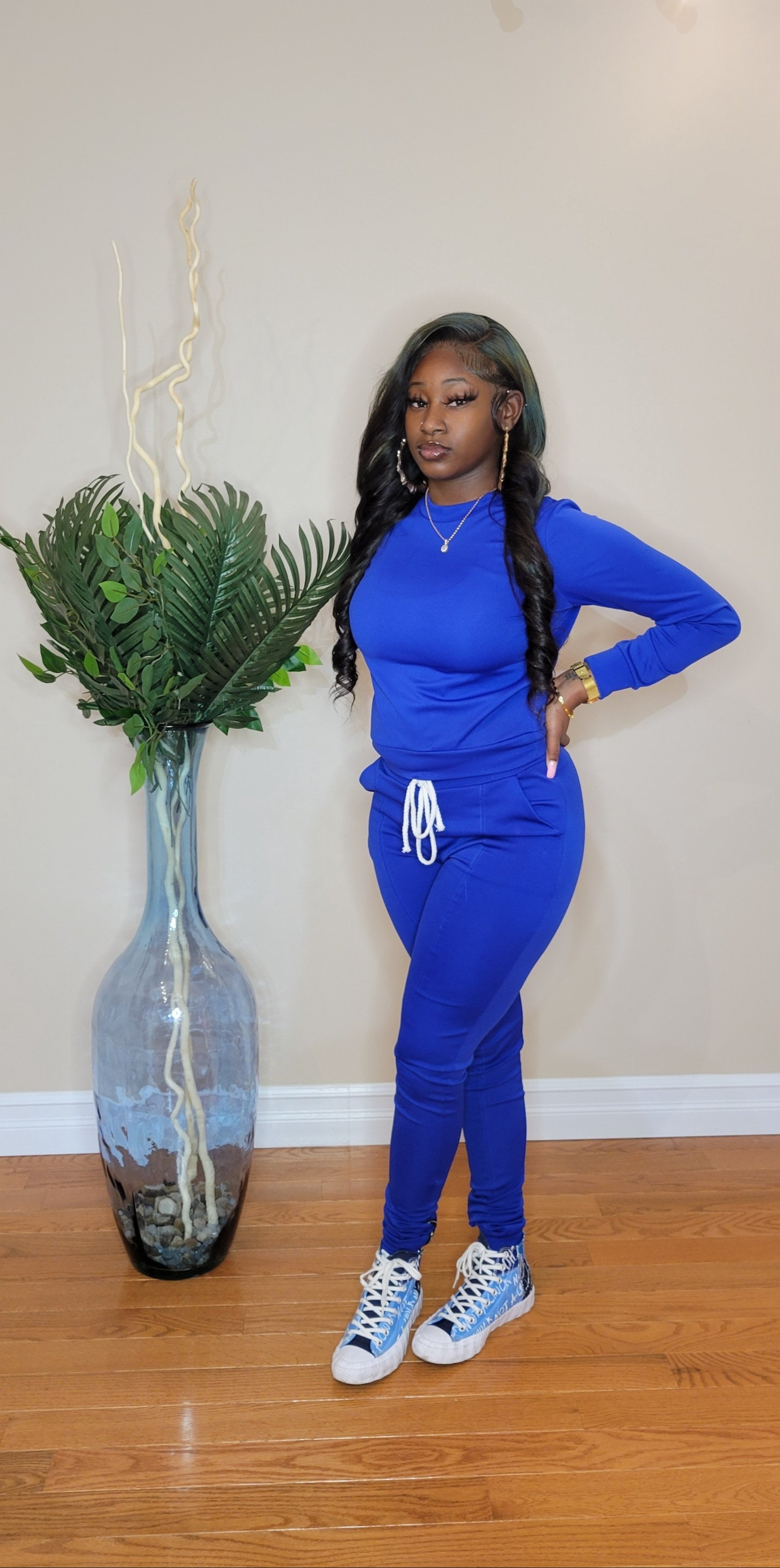 Women's 2-piece Crew Neck high waisted track suit w/ zippered leg long ...