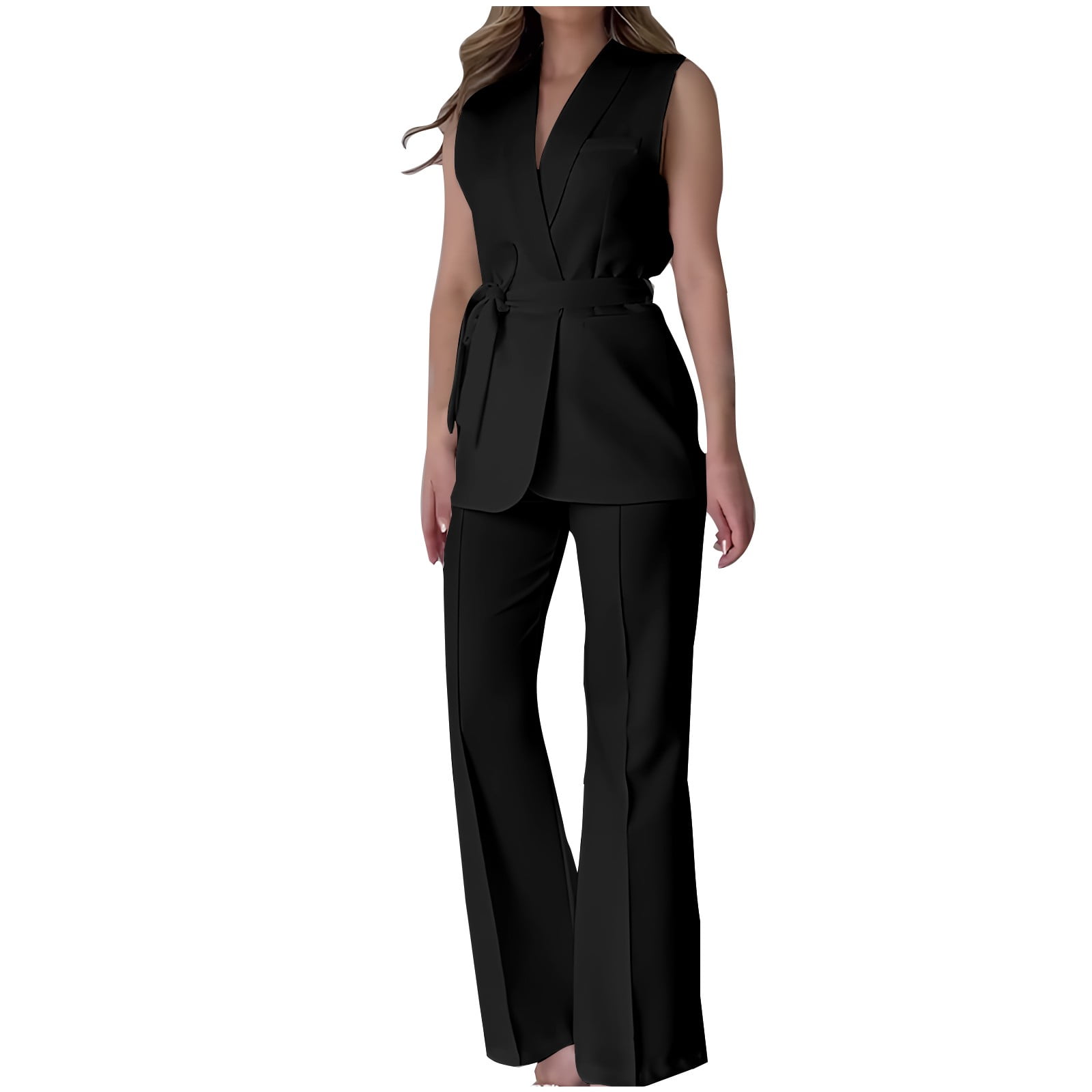 Women's 2024 Fall 2 Piece Blazer Set Casual Sleeveless Blazer Jackets ...