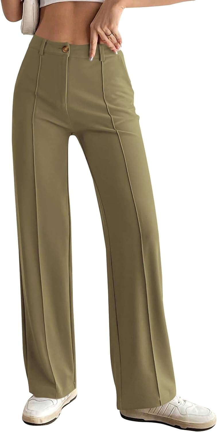 Women's 2024 Stretch Button Knit Straight Leg Slacks - Trousers with ...
