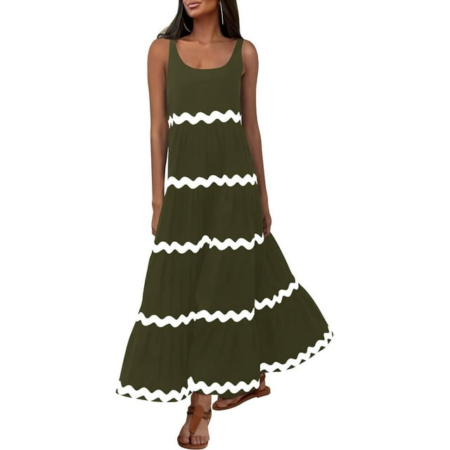 Women's 2024 Summer Sundresses Sleeveless Scoop Neck Tiered Flowy Beach ...