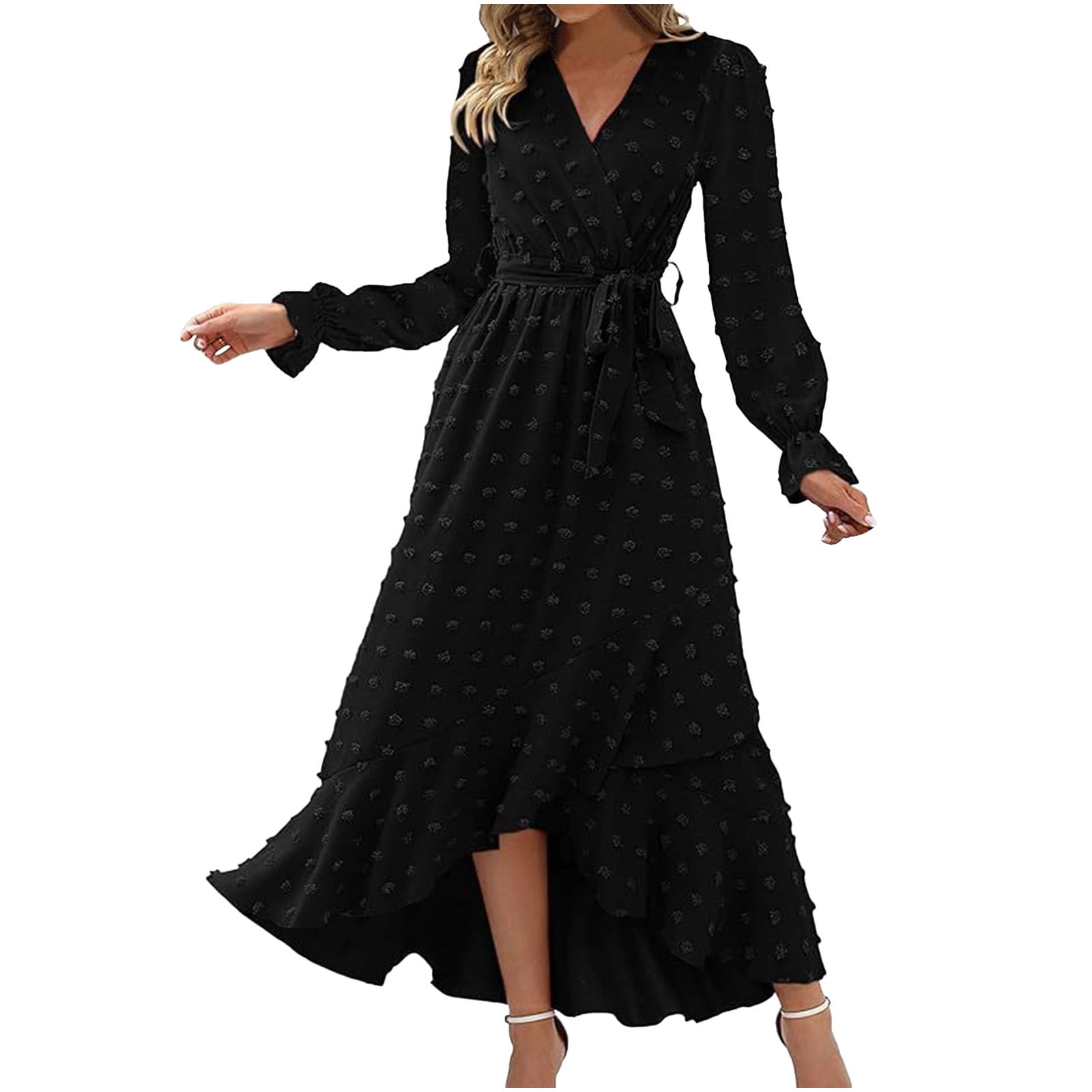 Women's 2024 Summer Wrap V Neck Dress Ruffle Sleeve Swiss Dot Boho ...