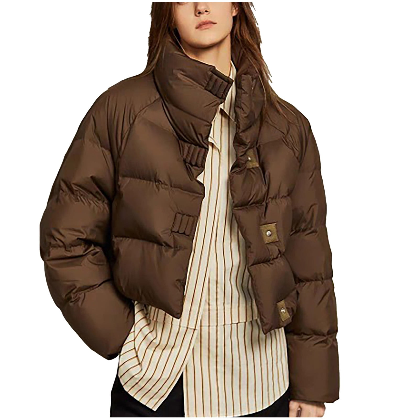 Women's 2024 Winter Long Sleeve Zip Puffer Jacket Pockets Baggy Short ...