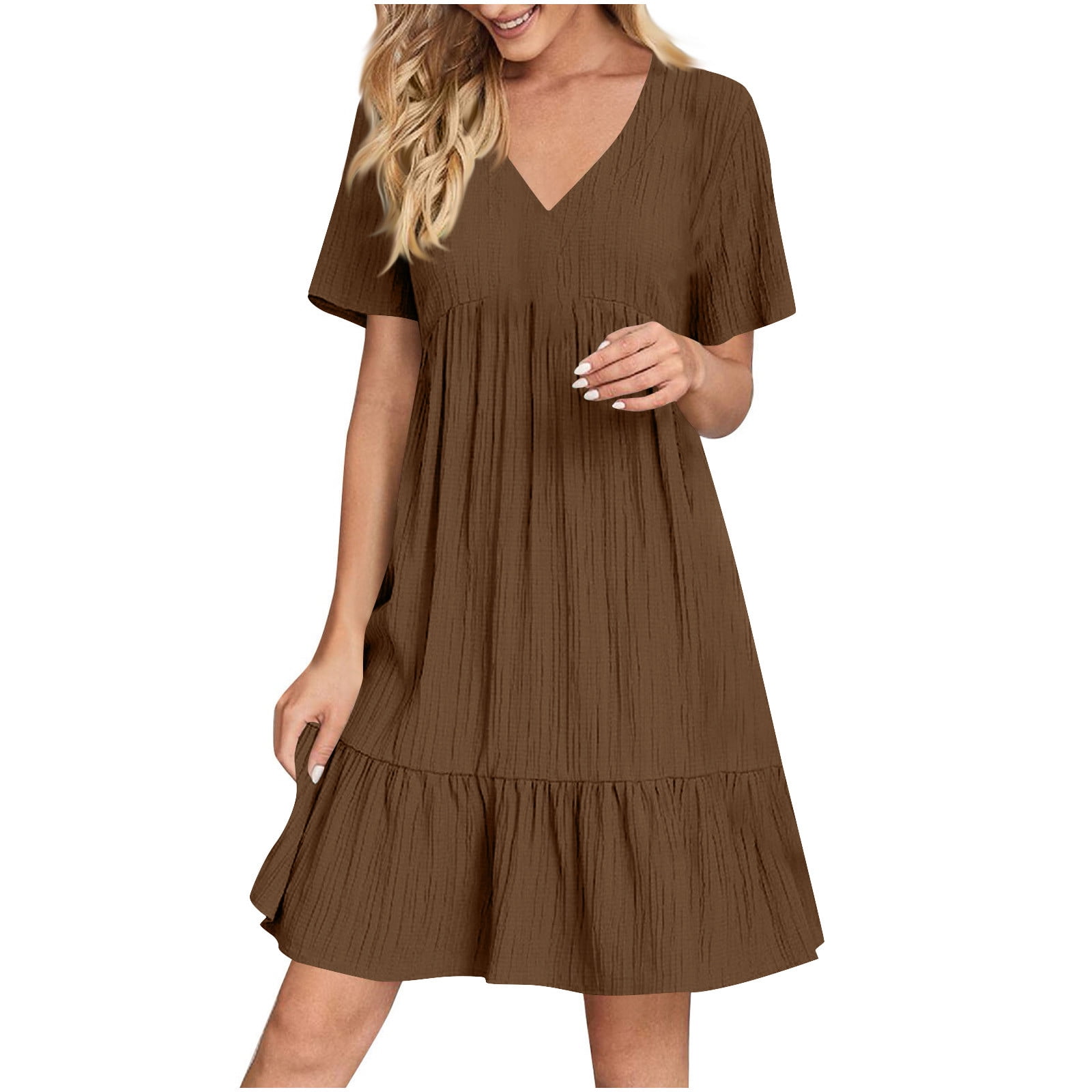 Women's 2025 Flowy V-Neck Sundress - Ruffle Hem Chiffon Mini & Swing ...