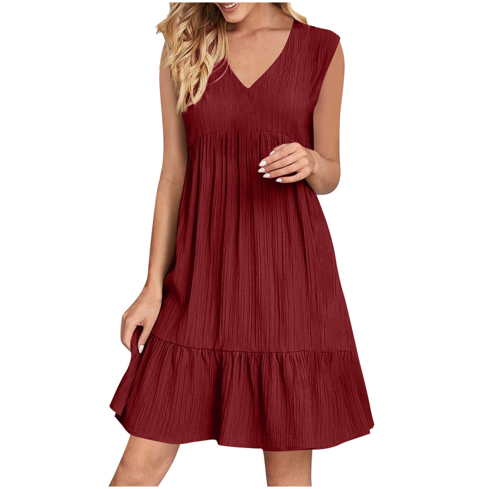 Women's 2025 Flowy V-Neck Sundress - Ruffle Hem Chiffon Mini & Swing ...