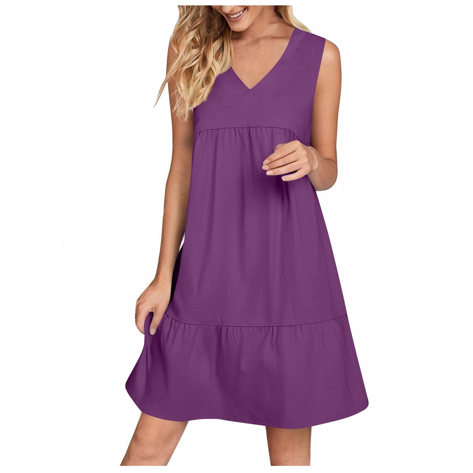 Women's 2025 Flowy V-Neck Sundress - Ruffle Hem Chiffon Mini & Swing ...