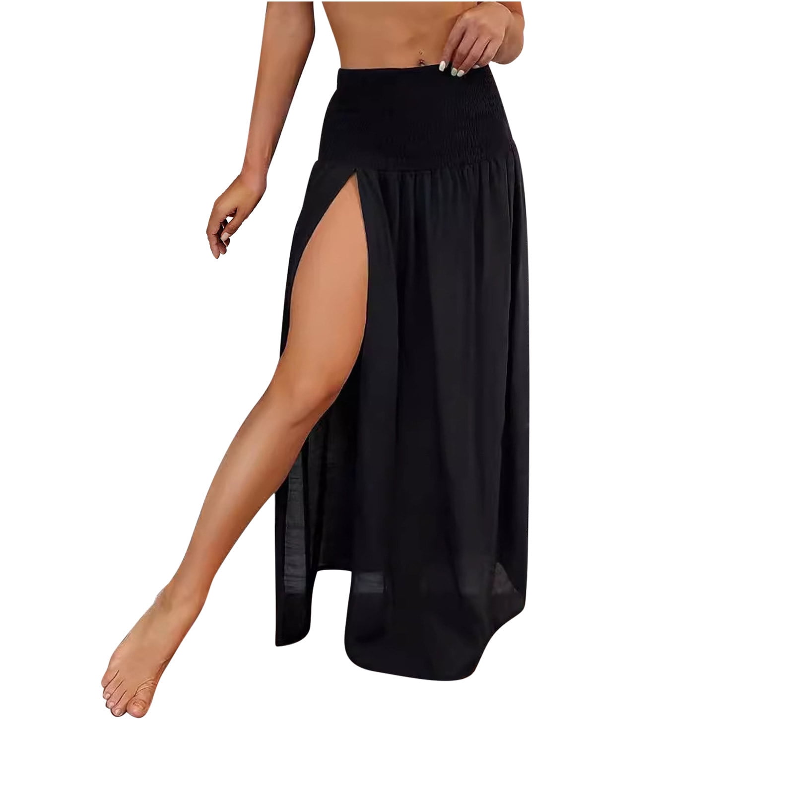 Women's 2025 High Slit Crochet Swimsuit Cover-Up – Semi-Sheer Maxi ...