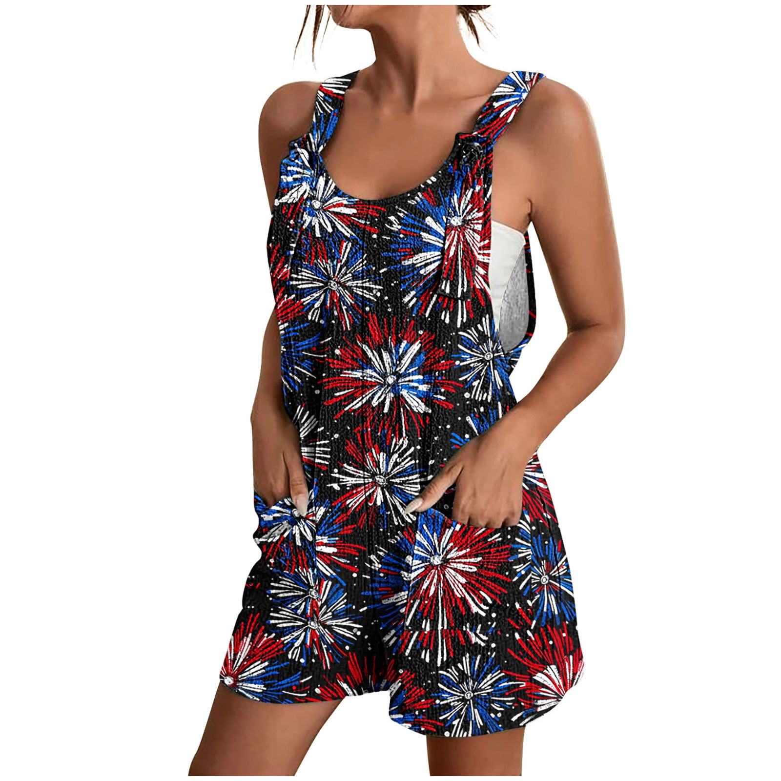 Women's 2025 Patriotic Romper - Cotton-Linen Adjustable Strap Jumpsuit ...