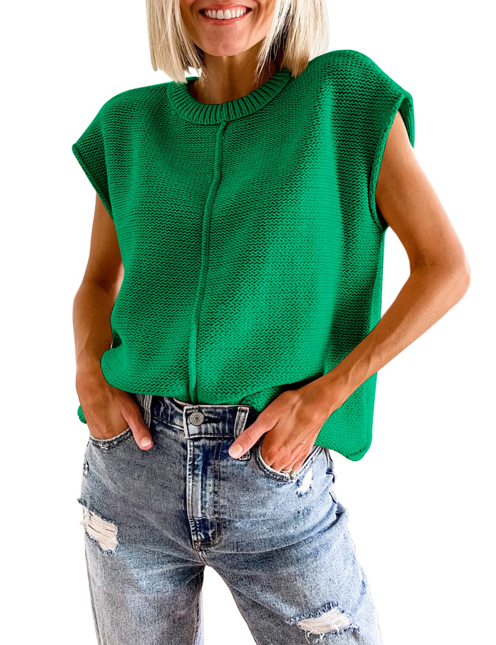 Women's 2025 Summer Cap Sleeve Tops Casual Crew Neck Loose Fit Knit ...
