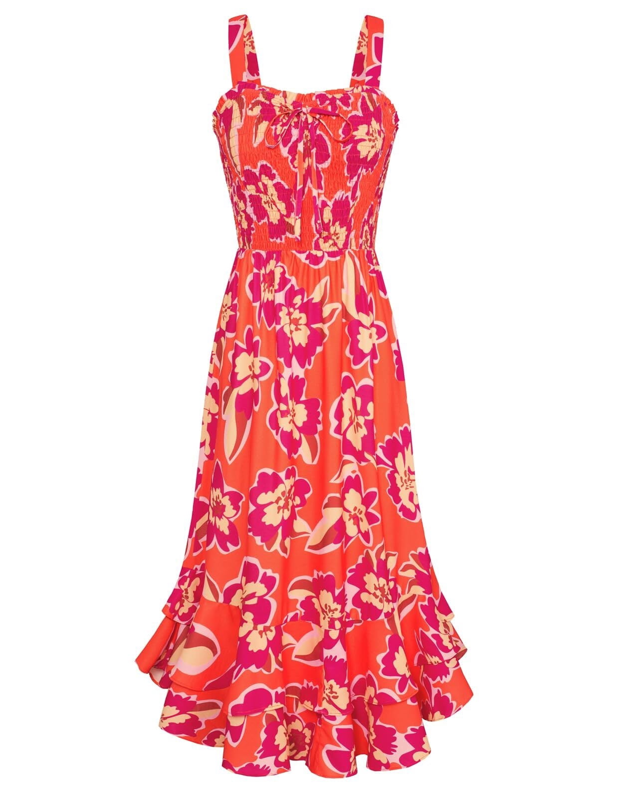 Women's 2025 Summer Floral Boho Dress Square Neck Strapped Swing A Line ...