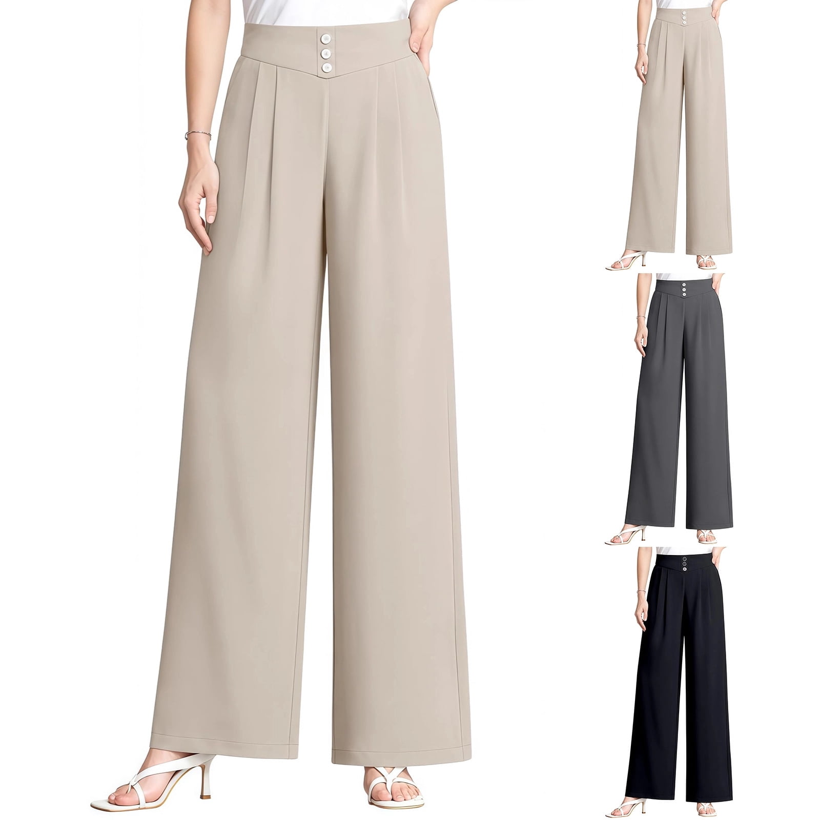 Women’s 2026 Spring Summer Soft Flowy High-Waist Pull-On Wide-Leg ...