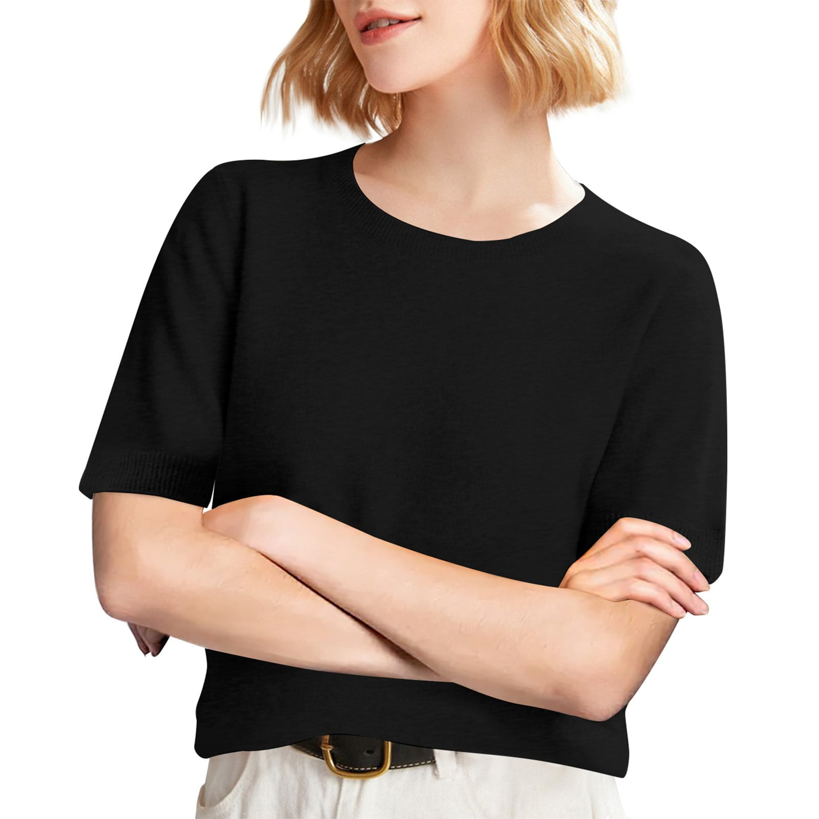 Women's 2026 Spring Summer Sweaters Short Sleeve V Neck Lightweight ...