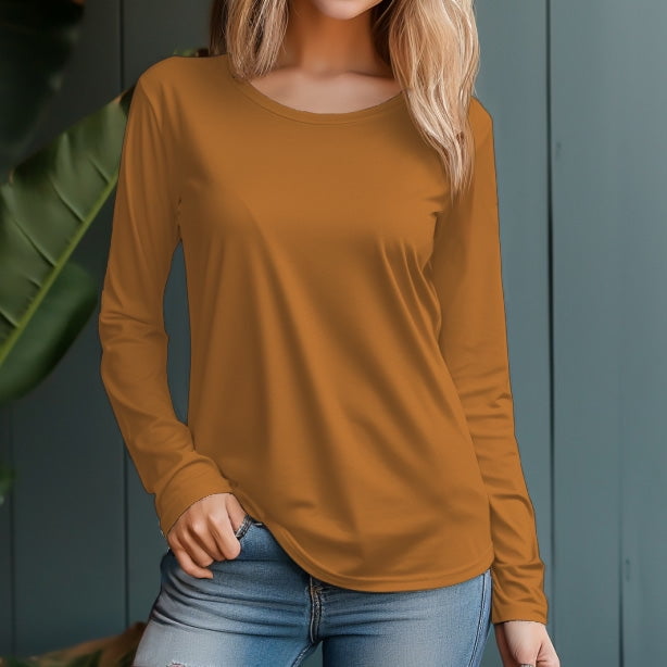 Women's 230g 100% Cotton Round Neck Regular Solid Long Sleeve T-Shirt - Walmart.com