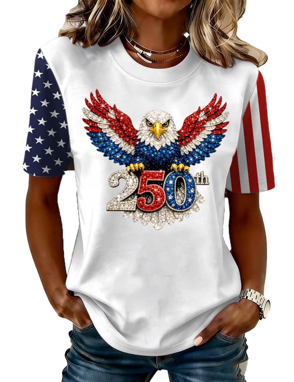 Women's 250th Anniversary Print Shirt Bald Eagle and USA Flag 250 Years ...