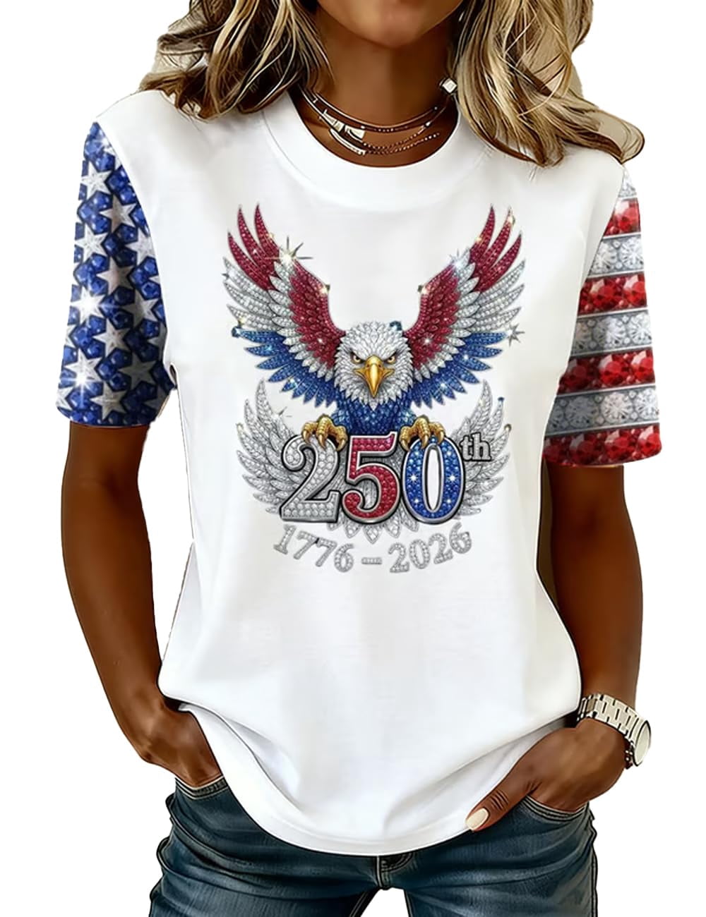 Women's 250th Anniversary Print Shirt Bald Eagle and USA Flag 250 Years ...
