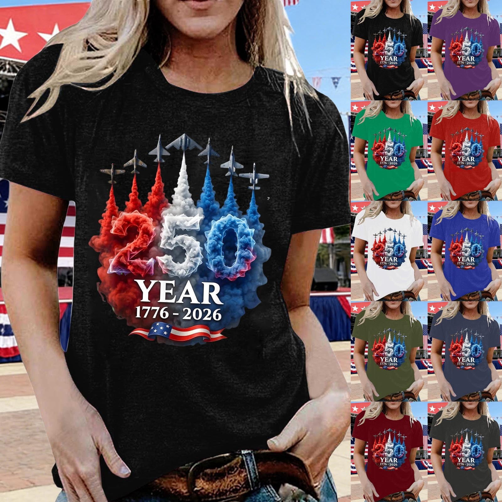 Women's 250th Anniversary USA Shirt Short Sleeve Tee, 1776-2026 ...