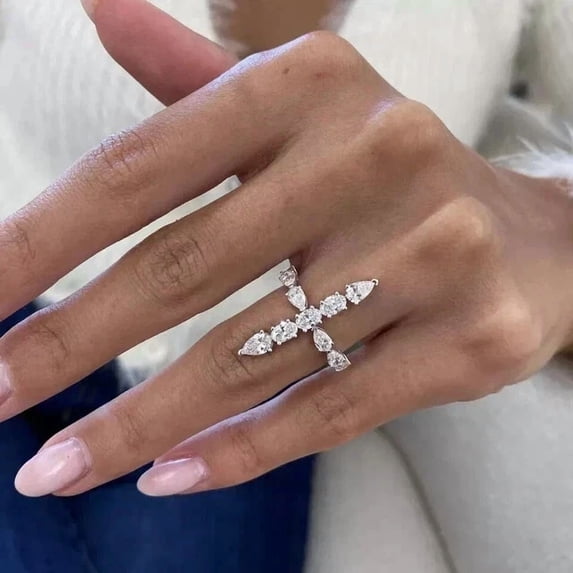 Women's 2Ct Oval Cut Lab Created Diamond Wedding Cross Ring in 14k ...