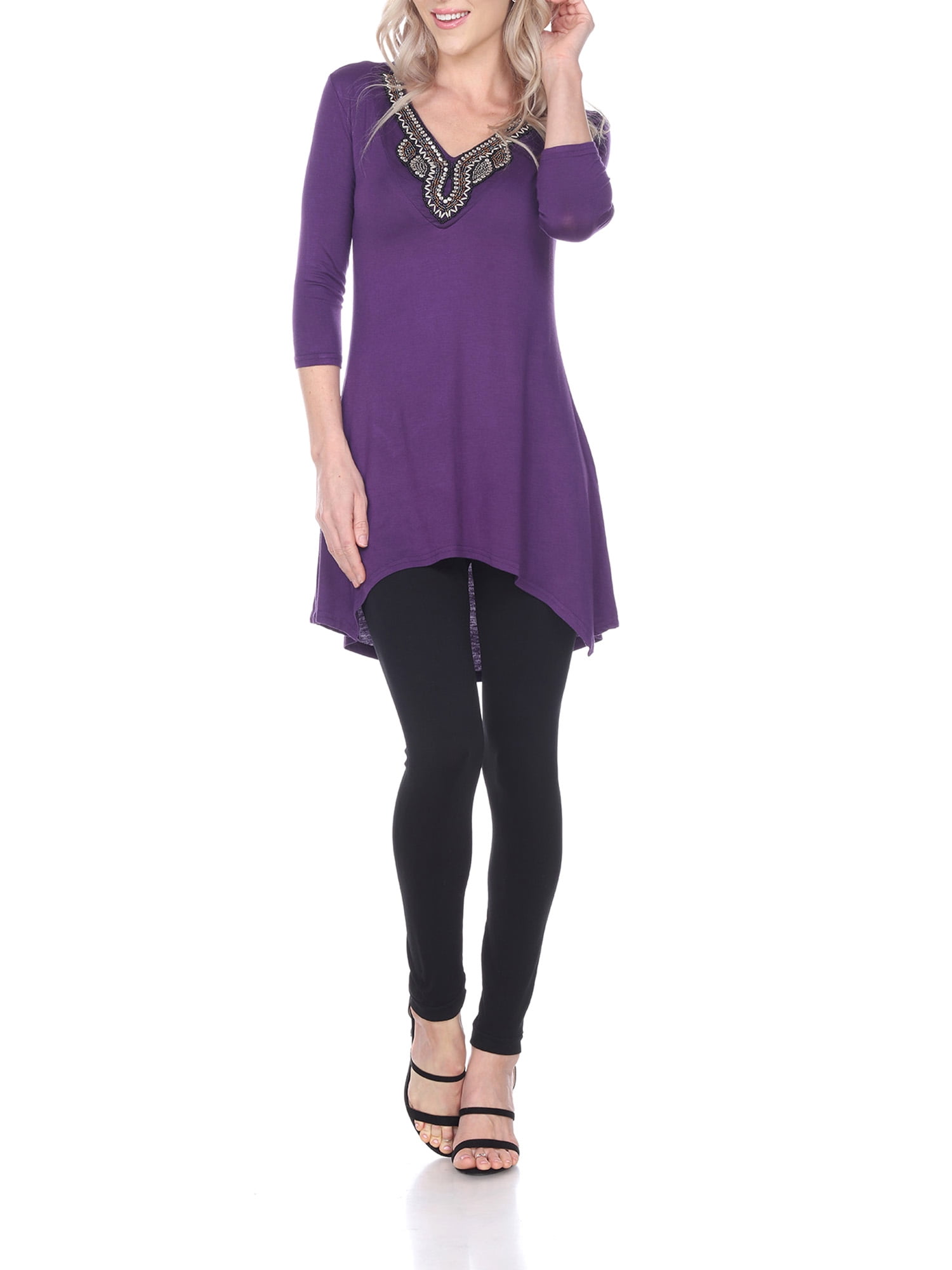 Women's 3/4 Sleeve Beaded Tunic - Walmart.com