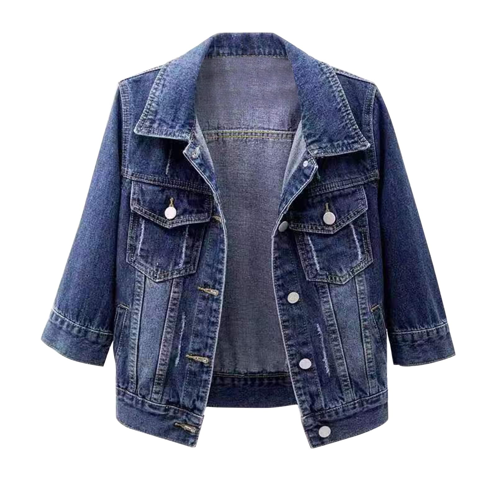 Women's 3/4 Sleeve Colored Cropped Denim Jacket Light Wash Jacket Coat ...