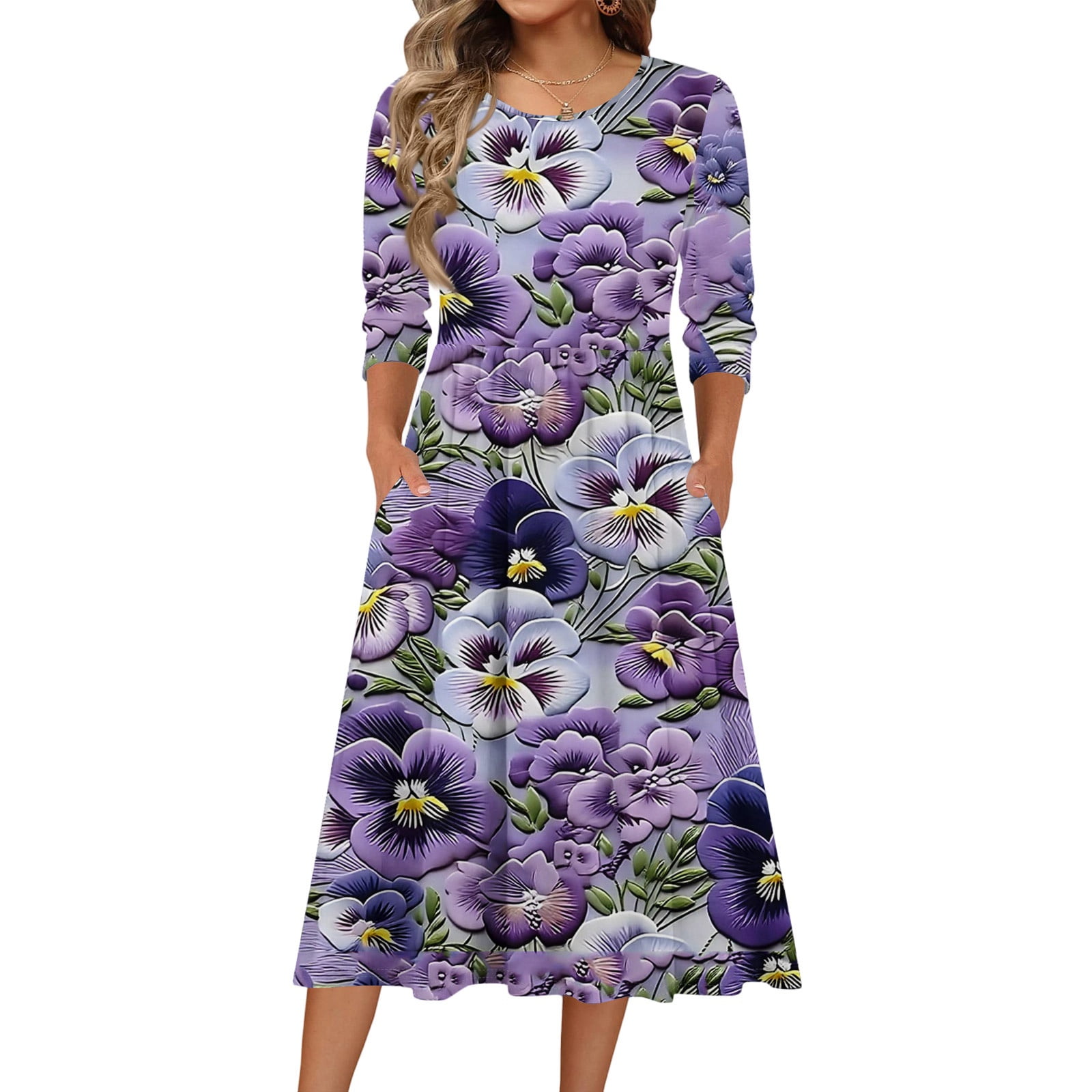 Women's 3/4 Sleeve Dress Floral Printed Dresses Oversized Clothes Casual A Line Swing Mini Dress ...