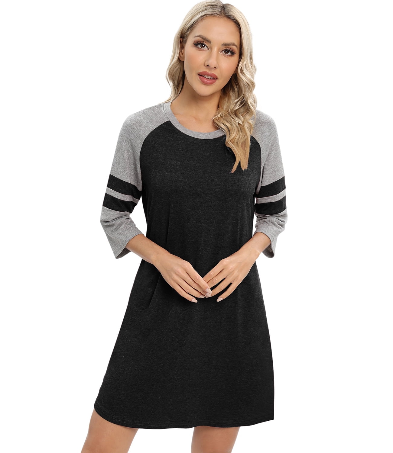 Women's 3/4 Sleeve Nightgown Sleepshirts Loose Fit Nightshirt Calf ...