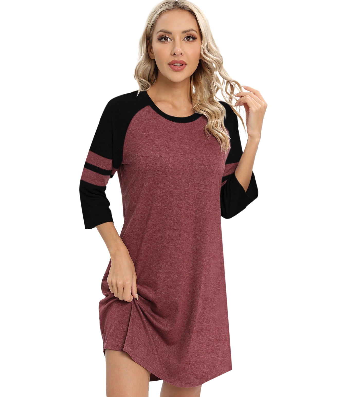 Women's 3/4 Sleeve Nightgown Sleepshirts Loose Fit Nightshirt Calf ...
